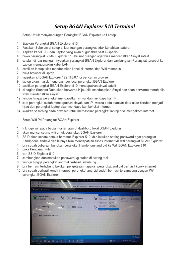 Panduan Setup BGAN Explorer 510 | PDF