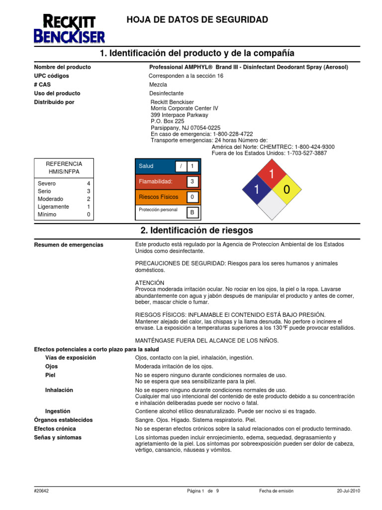 Professional AMPHYL Disinfectant Deodorant Spray US Spanish | PDF ...