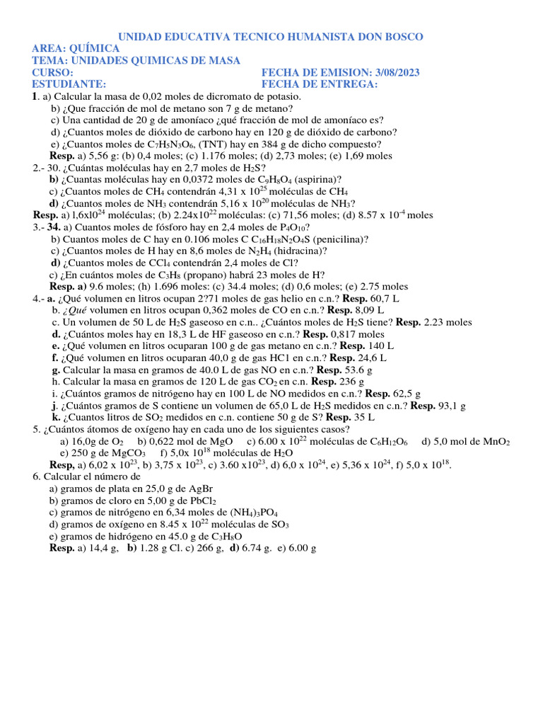 Unidades Quimicas de Masa | PDF | Átomos | Fases de la materia
