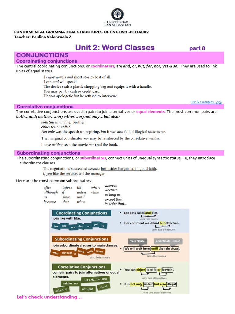 Unit 2 Part 8 - PEEIA002 Conjunctions | PDF | Language Mechanics | Syntax