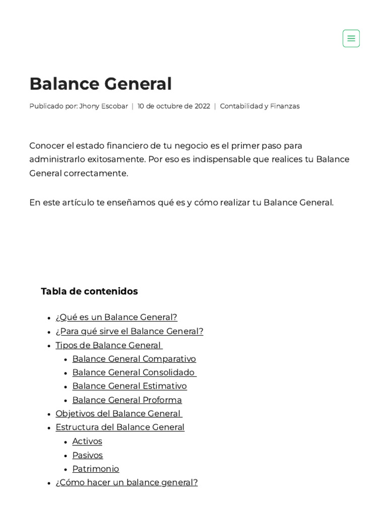 Balance General - Qué Es, Tipos, Estructura y Cómo Hacerlo | PDF | Hoja ...