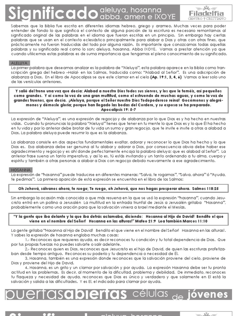 Significado de Aleluya, Hosanna, Abba, Amen e IXOYE | PDF | Cristo ...