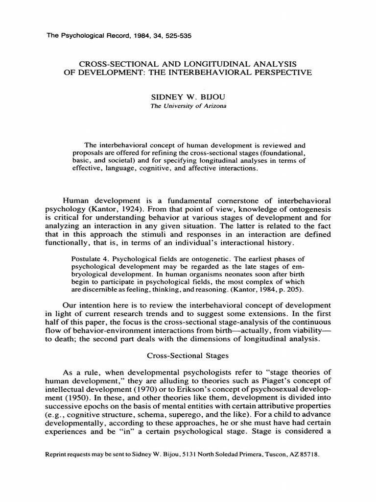 Bijou, S. W. (1984) - Cross-Sectional and Longitudinal Analysis of ...