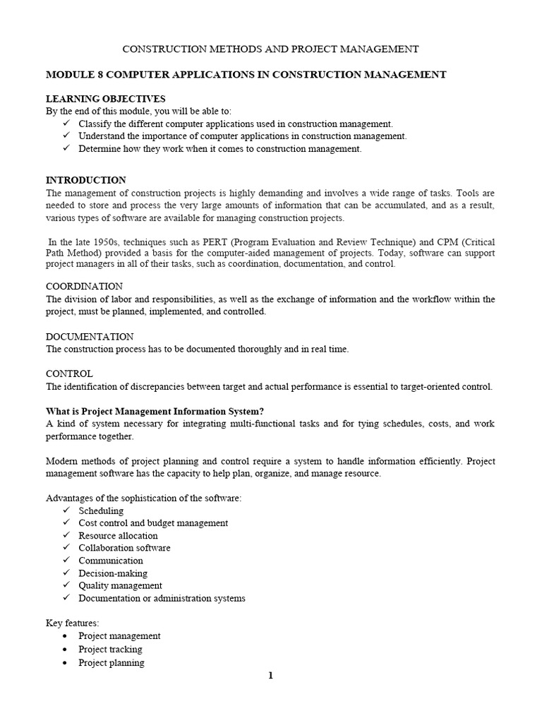 7 Module 7 Computer Applications in Construction Management | PDF ...