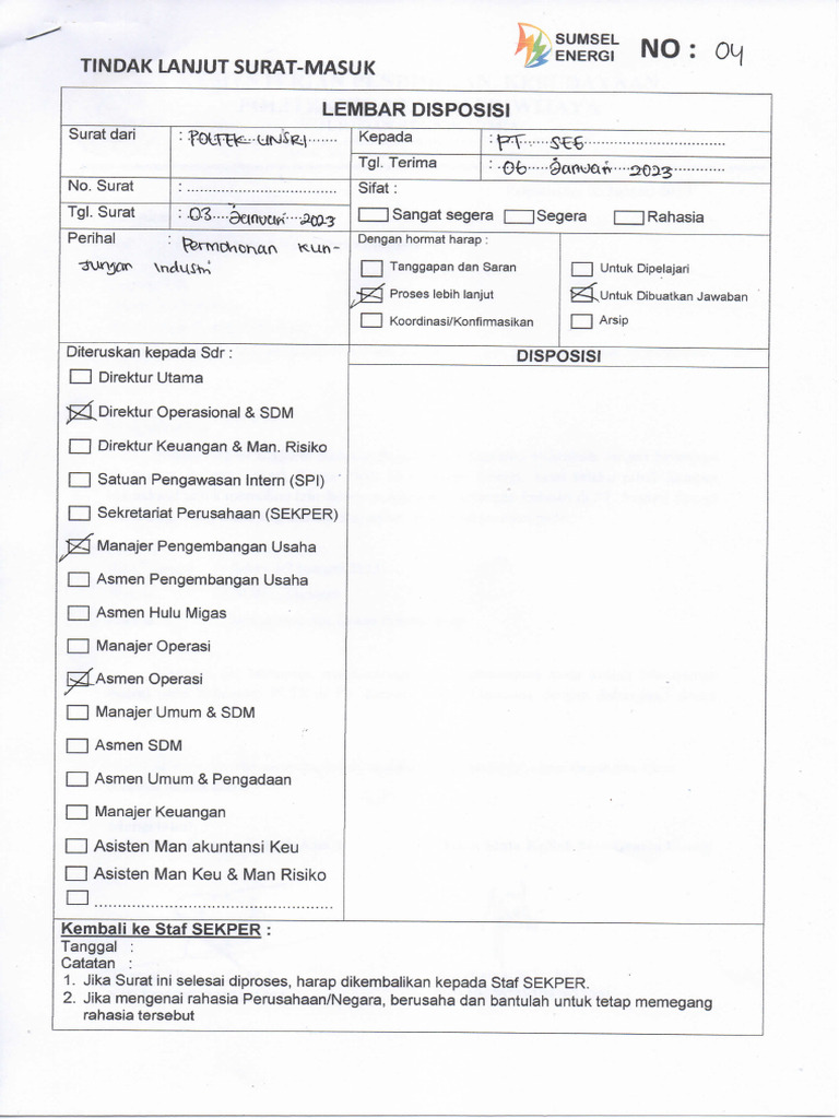 04-POLTEK UNSRI-SEG-Permohonan Kunjungan Industri060 | PDF