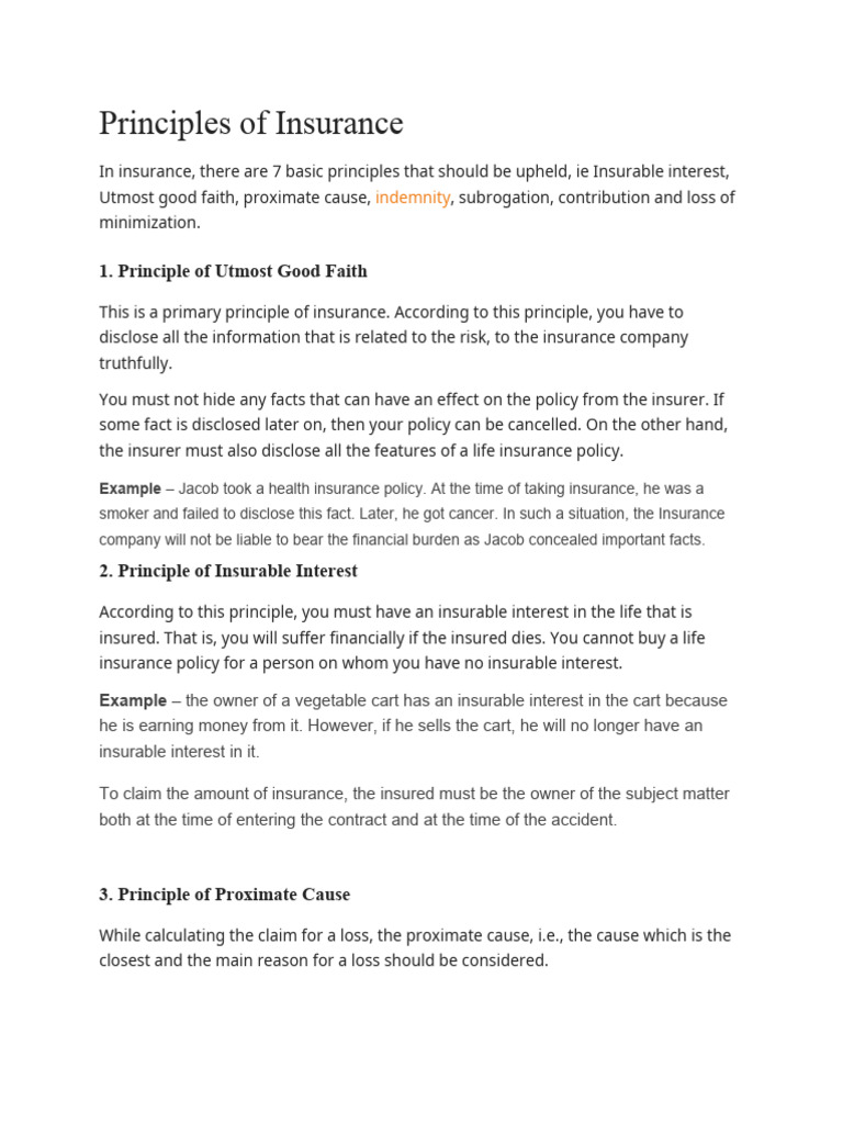 Principles of Insurance | PDF | Insurance | Indemnity