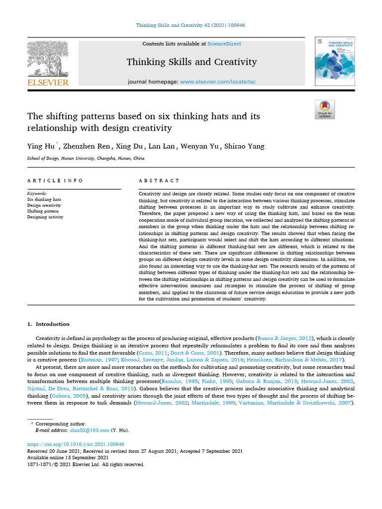 The shifting patterns based on six thinking hats and its relationship with design creativity ...