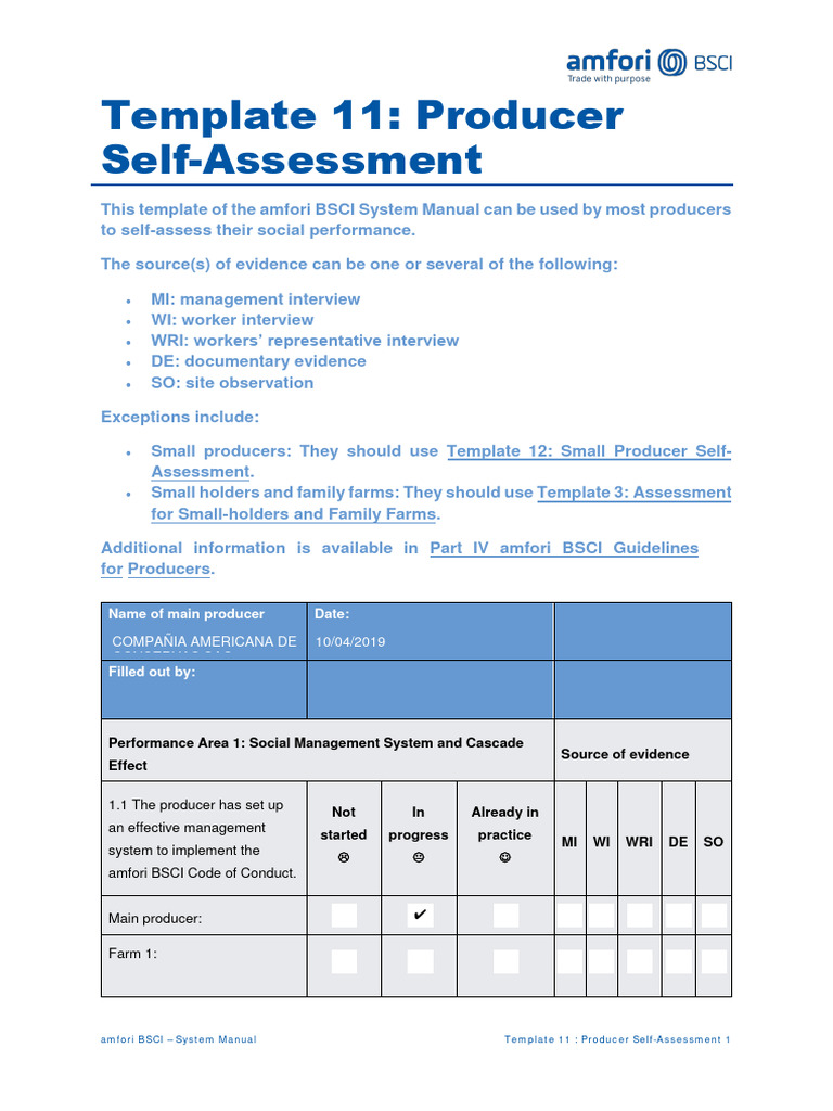 amfori BSCI Producer Self-Assessment | PDF | Occupational Safety And ...