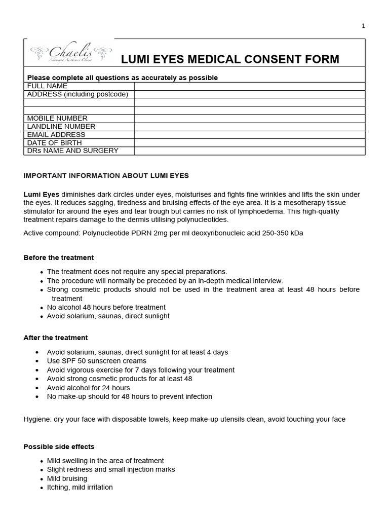 Lumi Eyes Medical Consent Form | PDF | Consent | Botulinum Toxin