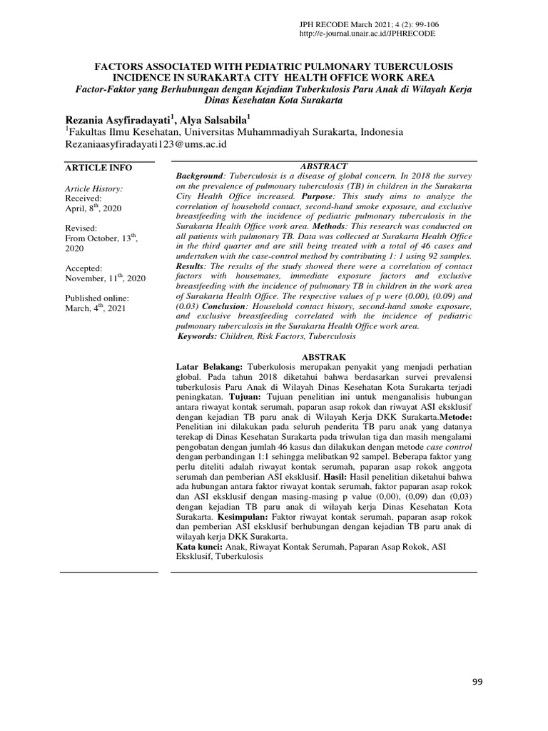 Factor-Faktor Yang Berhubungan Dengan Kejadian Tuberkulosis Paru Anak Di Wilayah Kerja Dinas ...