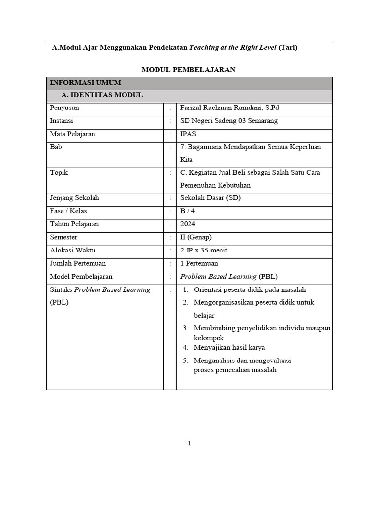Modul TaRL Kelas 4 | PDF