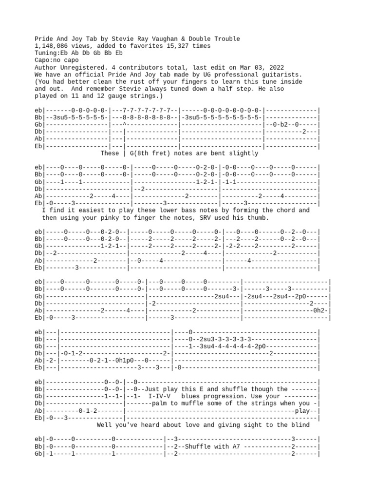 Pride and Joy Tab for Guitar | PDF | European Musical Instruments ...