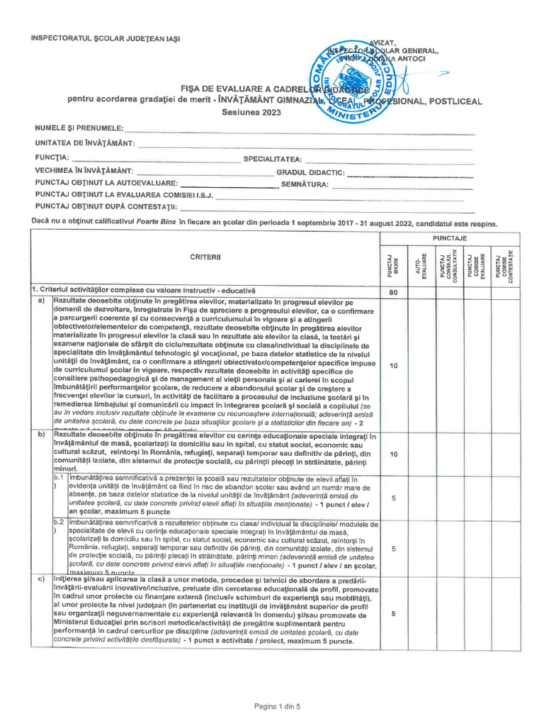 Fisa Evaluare Gradatii - Invatamant Gimnazial Si Liceal | PDF