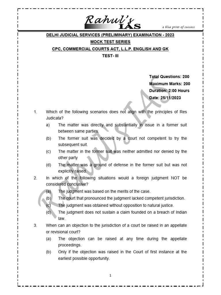 DJS Paper Iii With Answer Key 25-11-2023 | PDF | Lawsuit | Limited ...