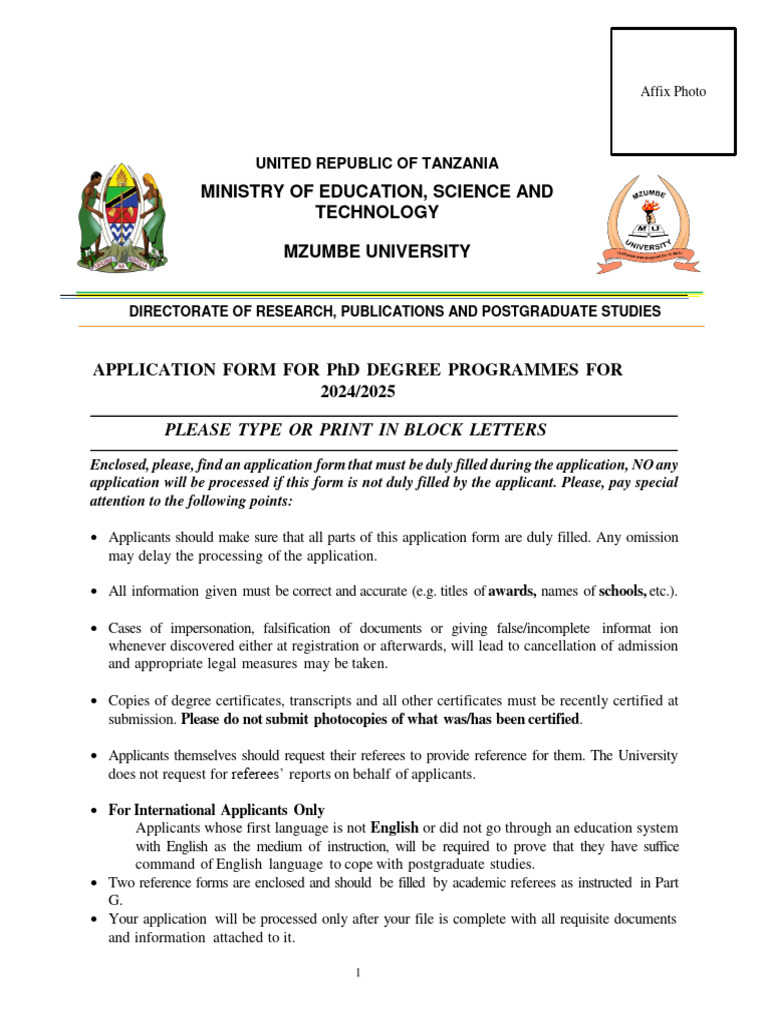 PhD Application Form 2024/2025 | PDF | Expert | Disability