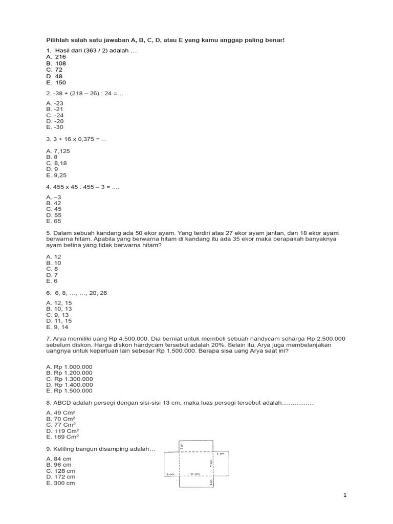 20 Soal Matematika Dasar | PDF