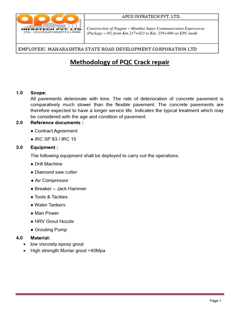 PQC Crack Repair Methodology | PDF | Drilling | Road Surface