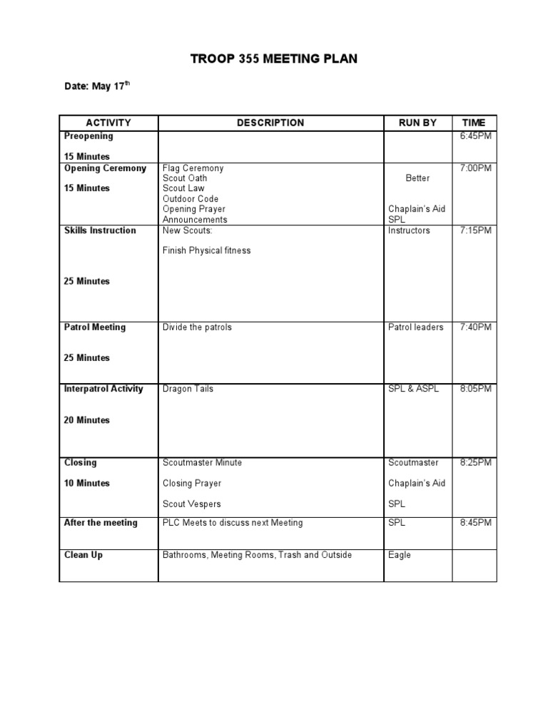 Troop Meeting Plan Template | PDF