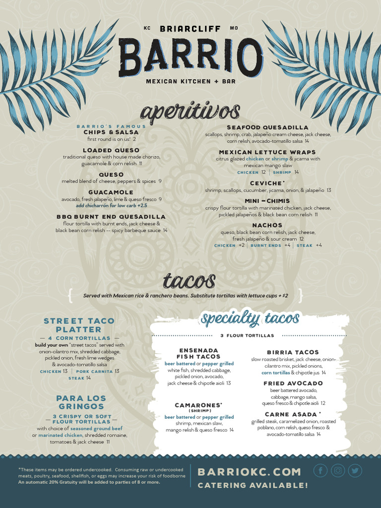 Barrio's Mexican Menu & Specials | PDF | Burrito | Taco