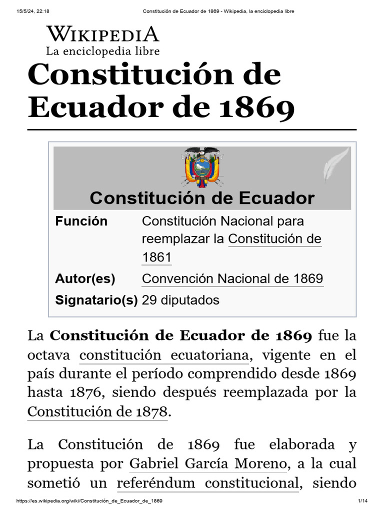 Constitución de Ecuador de 1869 - Wikipedia, La Enciclopedia Libre ...