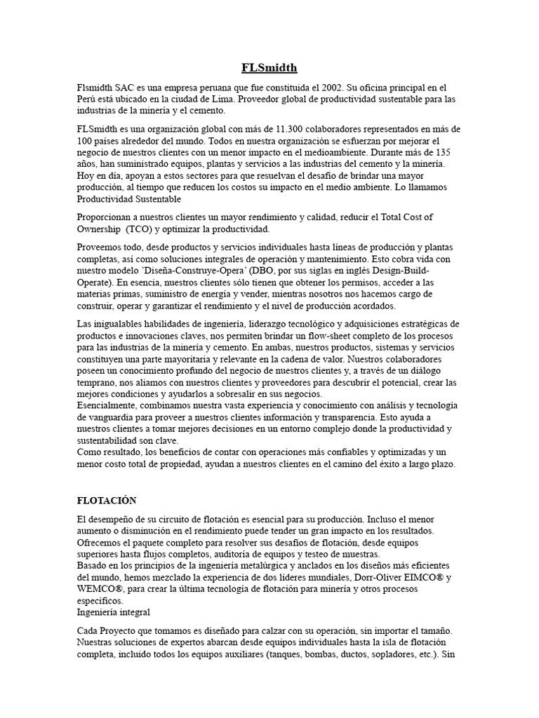 FLSmidth | PDF | Minería | Metalurgia FLSmidth | PDF | Minería | Metalurgia