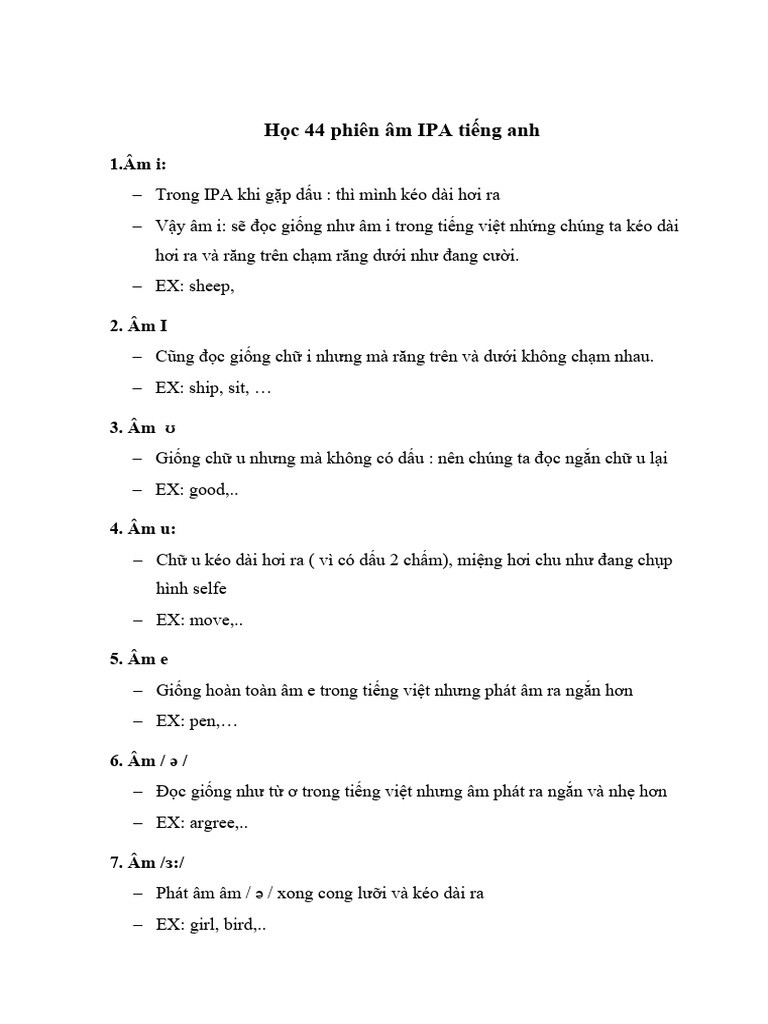 Học 44 phiên âm IPA tiếng anh | PDF