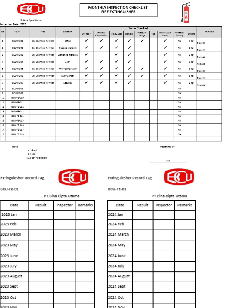 Form Bulanan Apar BCU | Download Free PDF | Fire Protection | Emergency ...
