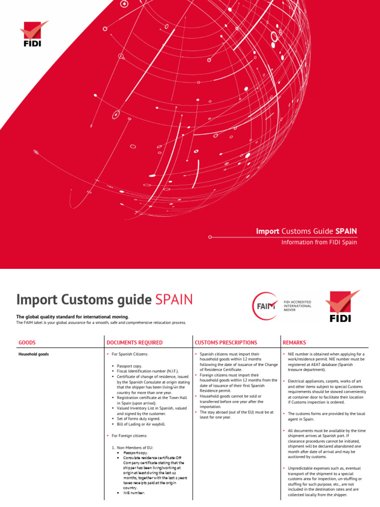 SPAIN Import - FIDI Customs Guide | PDF | Customs | Taxes