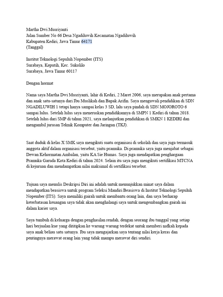 Deskripsi Diri Martha Dwi Musriyanti | PDF