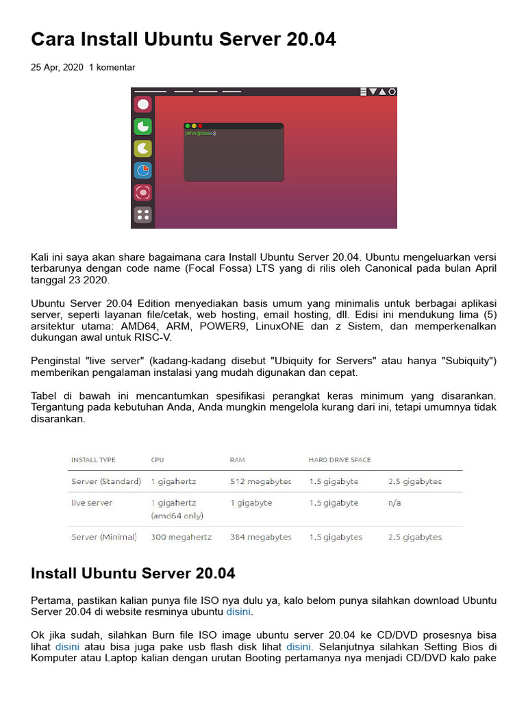Cara Install Ubuntu Server 20.04 - Krisnawanto777 | PDF