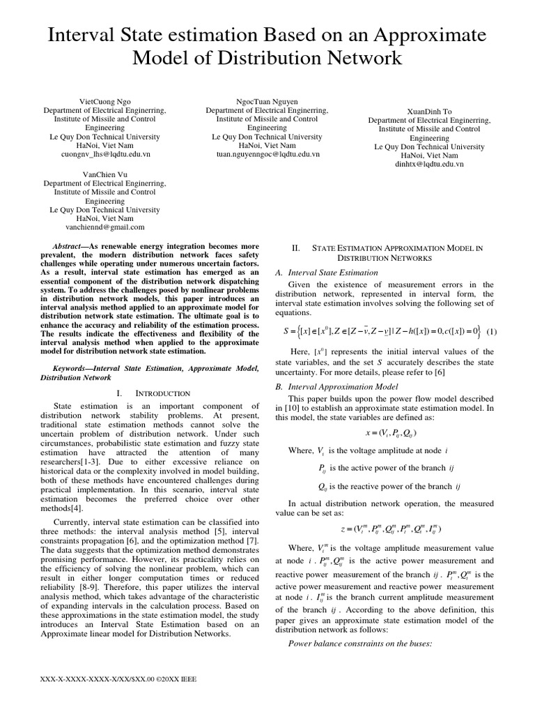 Interval State Estimation Based On An Approximate Model of Distribution Network | PDF ...