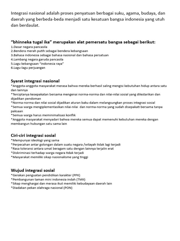 Integrasi Nasional Adalah Proses Penyatuan Berbagai Suku | PDF ...
