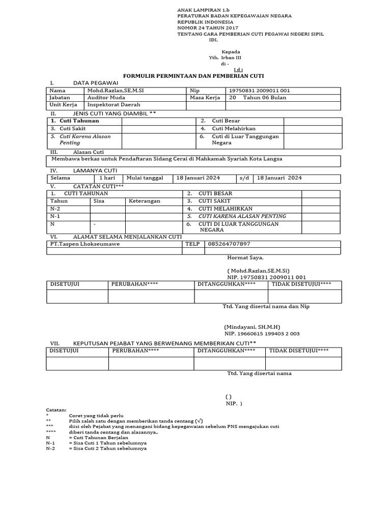 Blanko Surat Cuti 2024 | PDF
