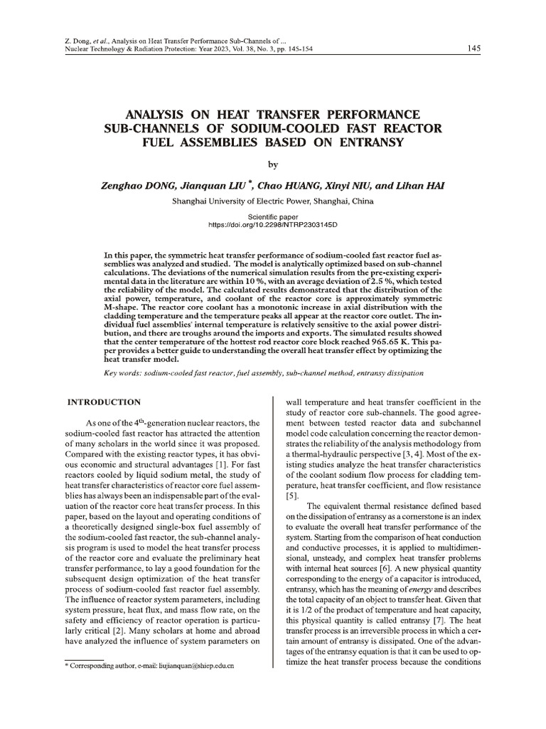 Analysis On Heat Transfer Performance Sub-Channels of Sodium - Cooled Fast Reactor Fuel ...
