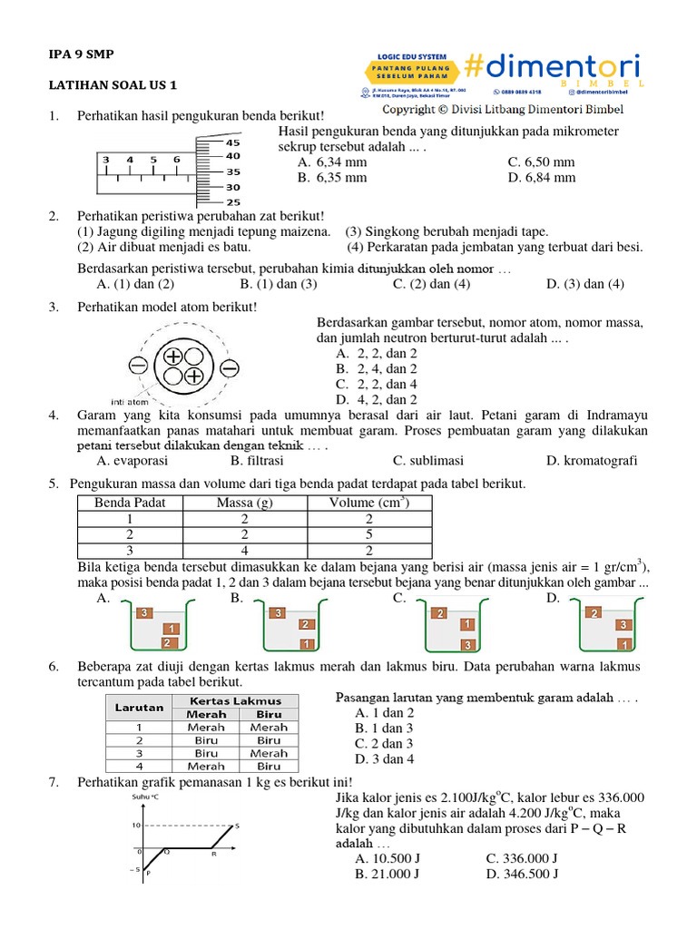 Latihan Soal IPA 9 SMP: Persiapan Ujian Sekolah | PDF | Sains & Matematika