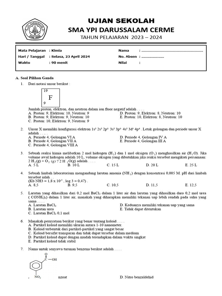 SOAL PSAJ KIMIA (Edit Fix) | PDF