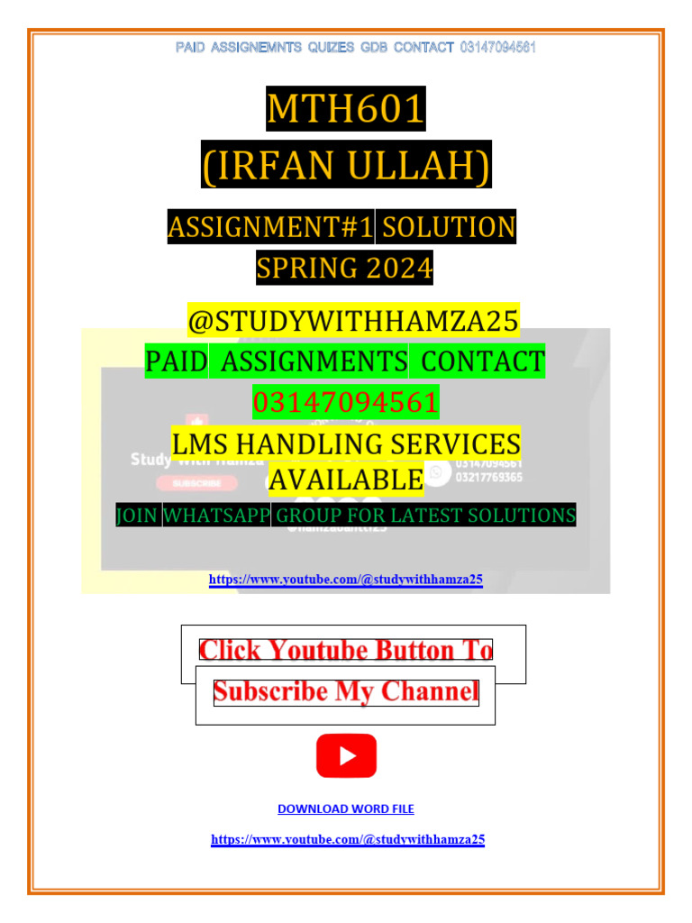MTH601 (Irfan Ullah) ASSIGNMENT1 SOLUTION | PDF | Inventory | Management Accounting