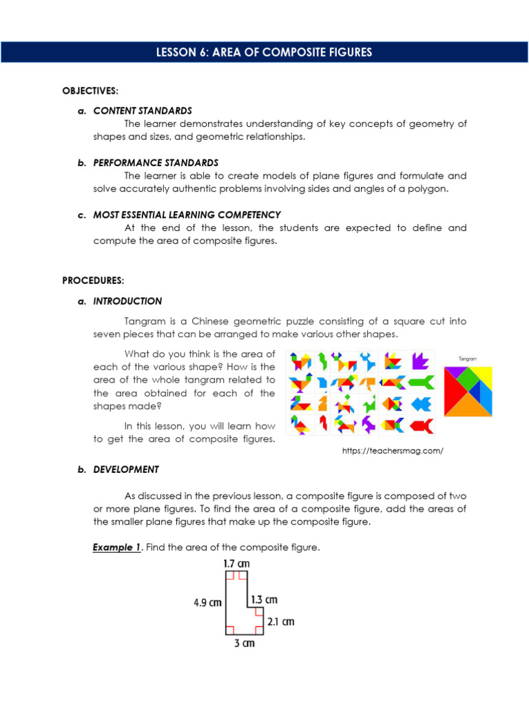 Q4 Lesson 6 Area of Composite Figures | PDF | Area | Shape