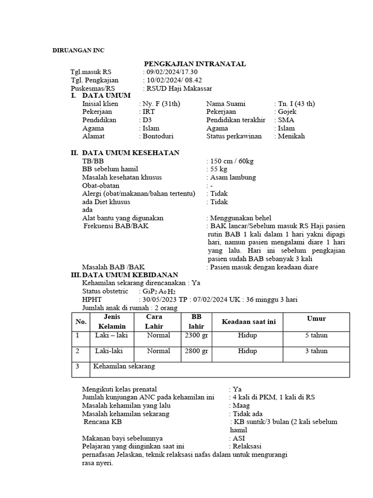 Resume Inc Ruang Bersalin Ika Lestari | PDF