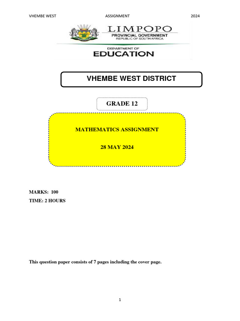 Grade 12 Assignment 2024 | PDF | Applied Mathematics | Mathematics