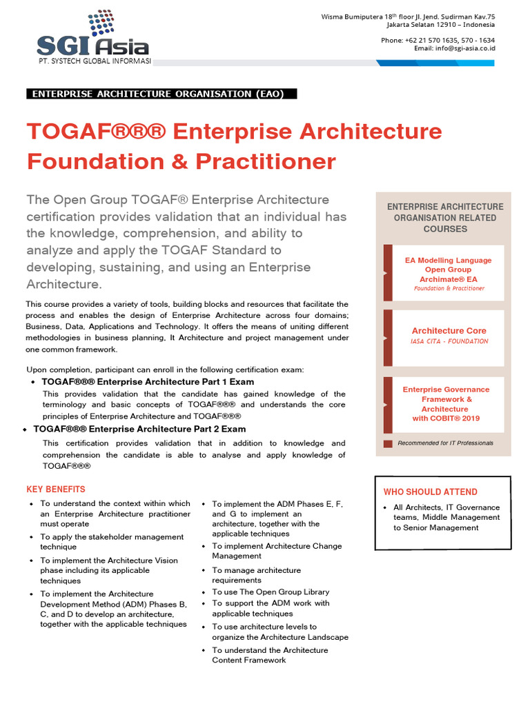 TOGAF10 EA Foundation & Practitioner - SGI Asia | PDF | Enterprise Architecture | Business