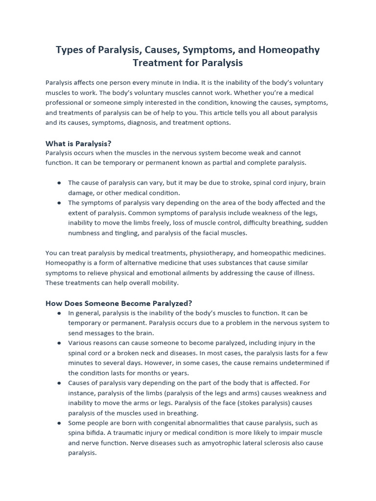 Types of Paralysis, Causes, Symptoms, and Homeopathy Treatment For ...