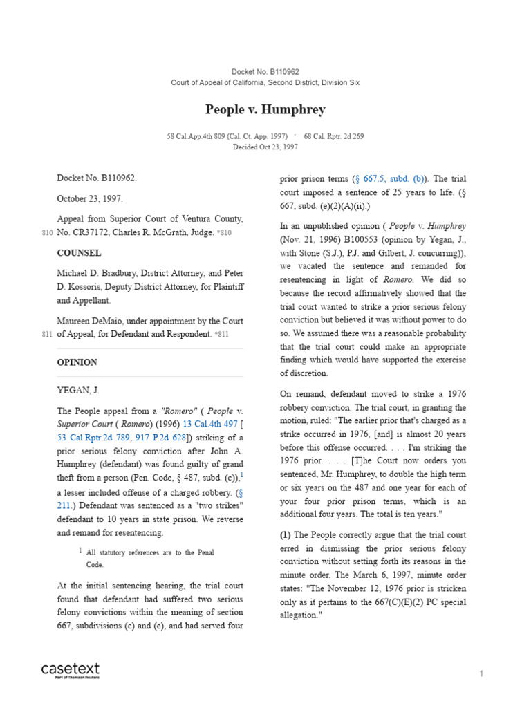 People v. Humphrey | PDF | Supreme Court Of California | Felony
