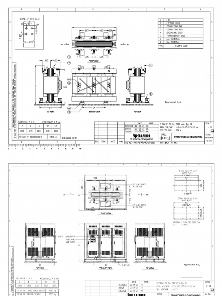 Approval Drawing Trafo Dry Cast Resin 2000kVA | PDF