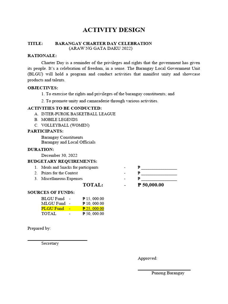 Barangay Charter Day Celebration 2022 | PDF