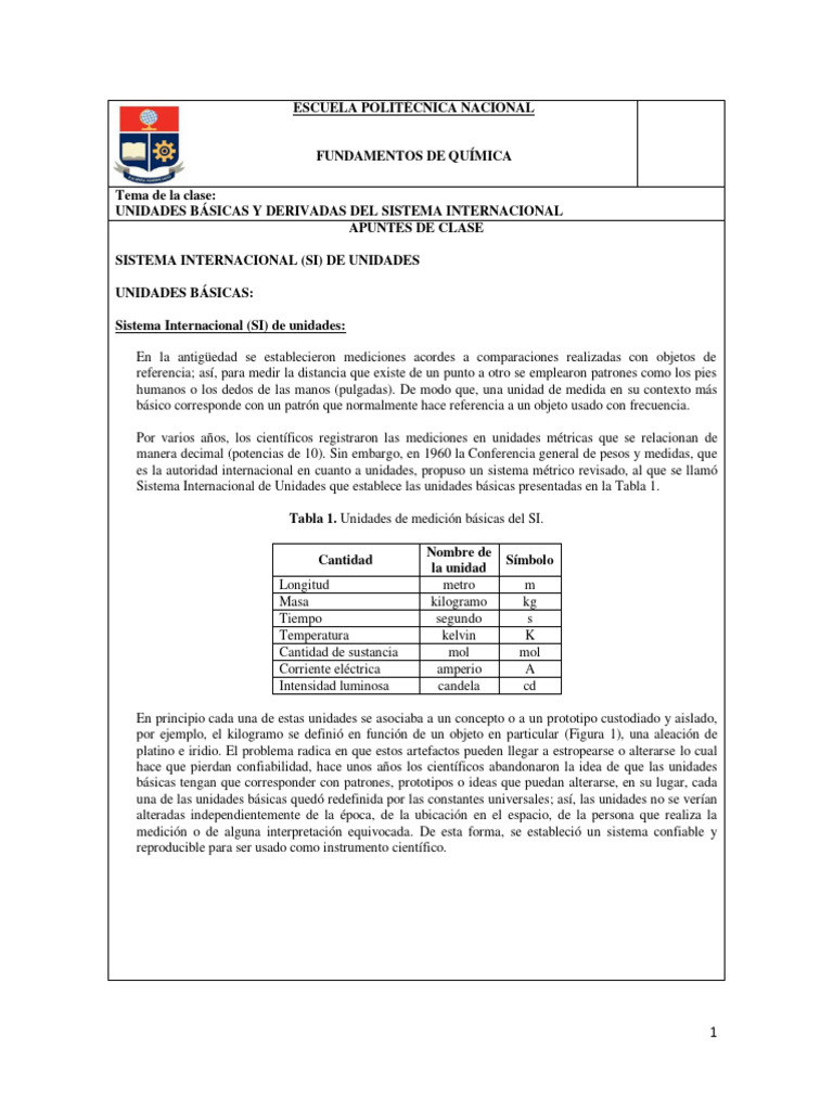 Apuntes de Clase - Unidades Basicas y Derivadas Del SI | PDF | Sistema ...