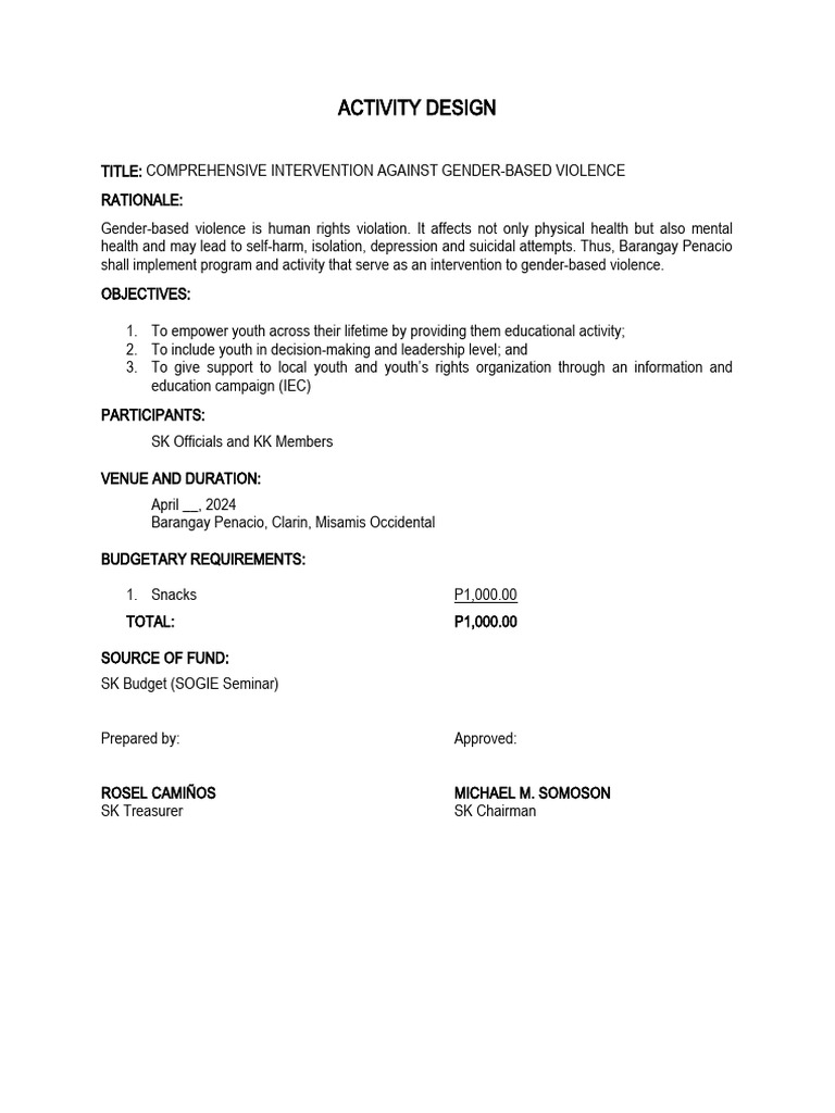 Activity Design - GBV Barangay | PDF | Social Science