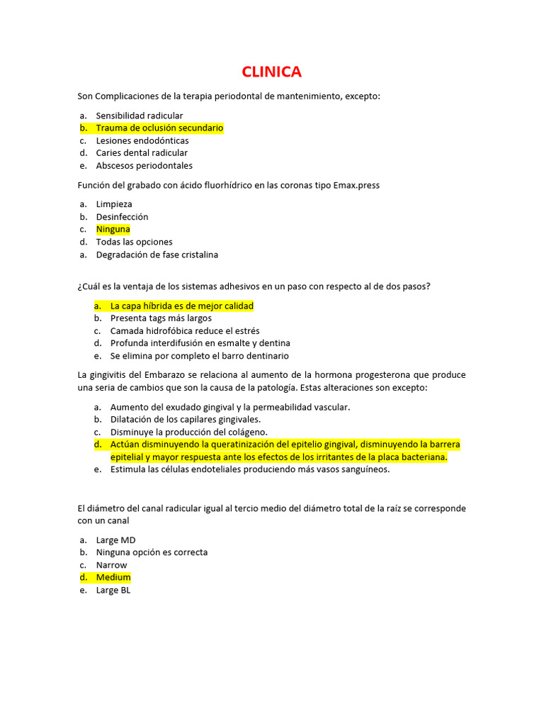 Preguntas para Examen Cia | PDF | Odontología | Especialidades Medicas