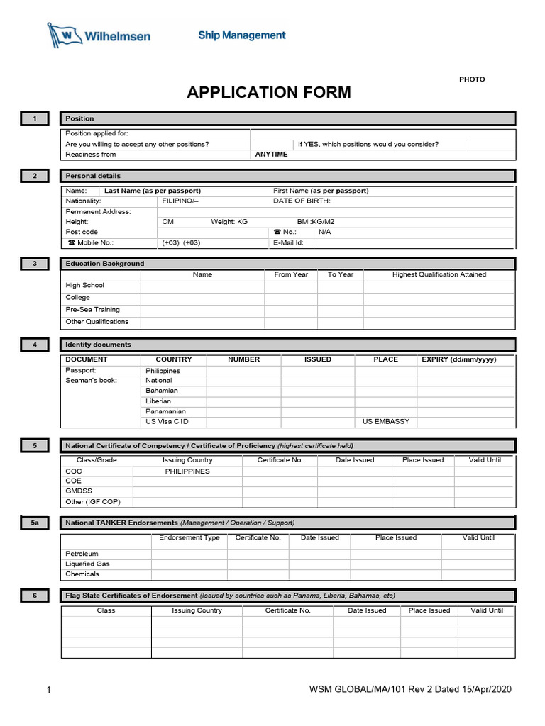 Seafarer Photo Application Form | PDF | Oil Tanker