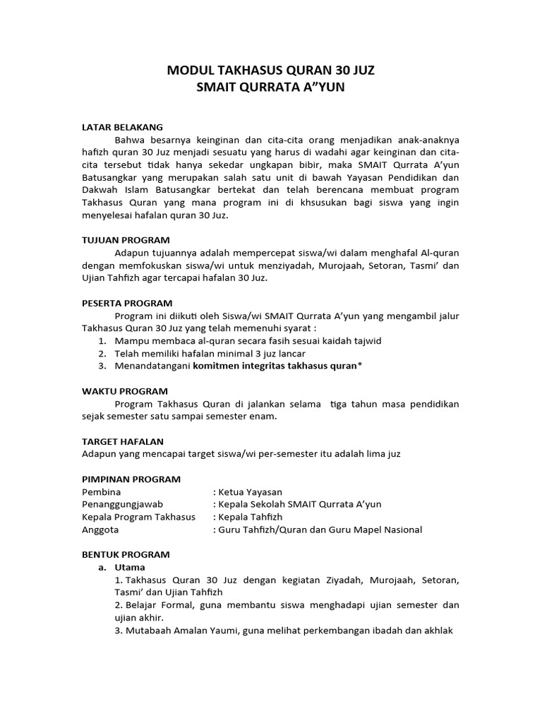 Modul Takhasus Hafalan Quran 30 Juz | PDF | Agama & Spiritualitas